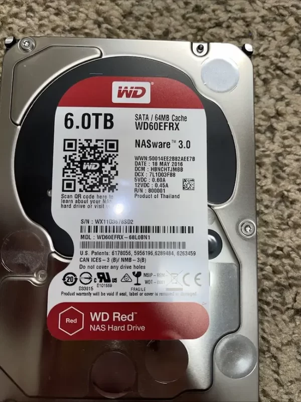 WD60EFRX WD Red 3.5" 6TB NAS Ware 3.0 68L0BN1 68MYMN1 SATA 64MB Hard ...